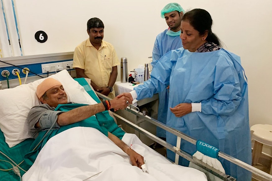 Nirmala Sitharaman Meets Injured Shashi Tharoor in Hospital - News18