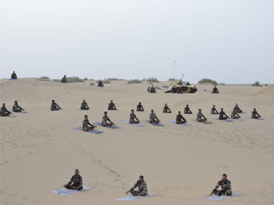 International Yoga Day 2019: Soldiers Perform Yoga in Dunes - News18