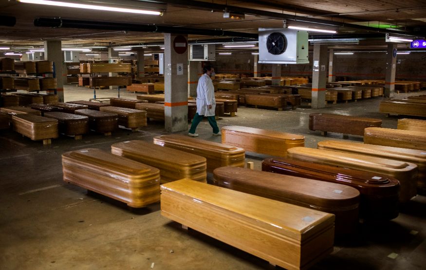 Parking Place Converted Into Huge Makeshift Morgue as COVID-19 Deaths ...