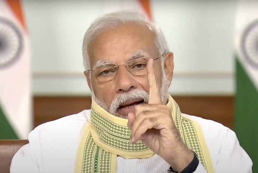 PM Modi Again Wears 'Gamcha' Mask for Video-Conference with Sarpanchs ...