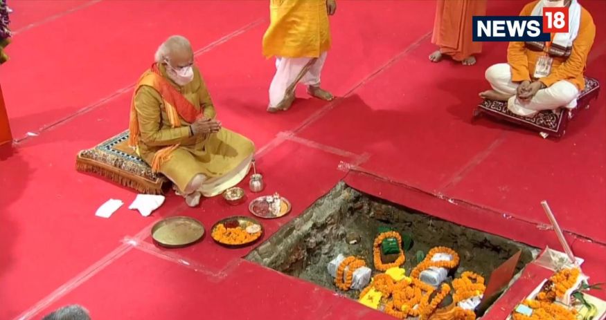 PM Modi Lays Ram Temple Foundation Stone in Ayodhya - News18