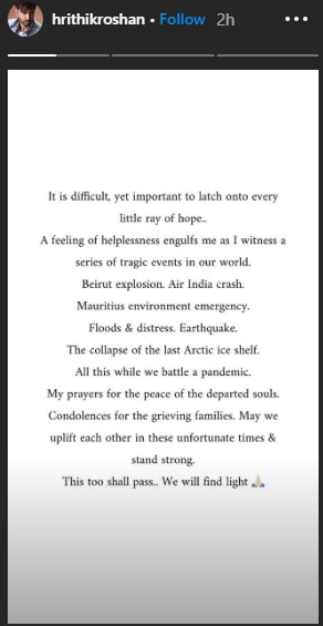 Hrithik Roshan Says Helplessness Engulfs Him as He Witness a Series of ...