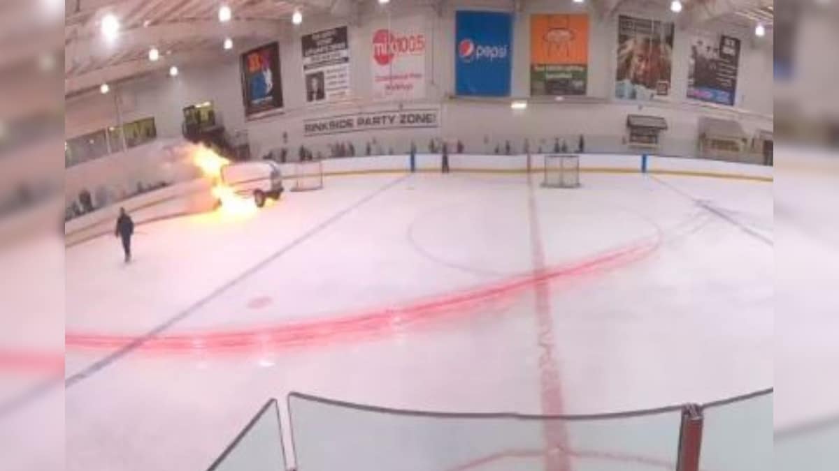 Scary! Ice Resurfacing Machine Catches Fire Following Hockey Match in ...