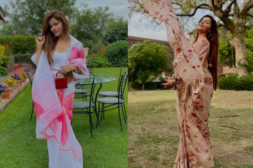 Rubina Dilaik Is A Summer Delight In The Floral Saree See The Diva Ace Her Saree Looks News18