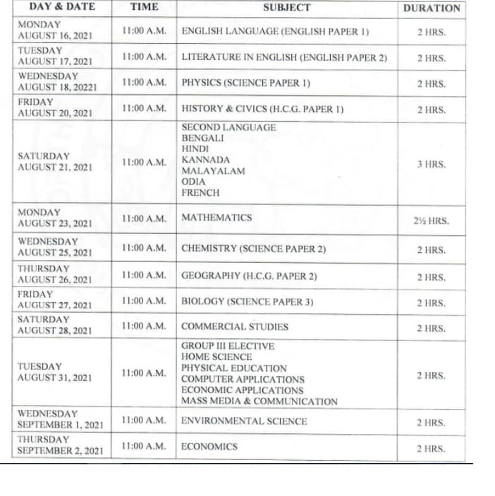CISCE Improvement Exams to Begin from August 16, Date sheet, Result ...