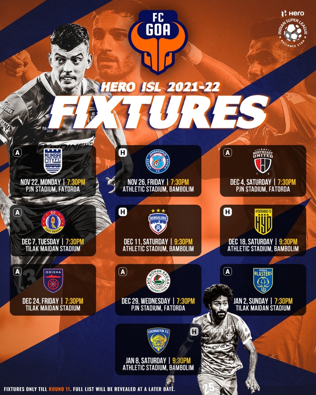 In Pics | ISL 2021-22: Full Fixtures Till Round 11, Match Timings and ...