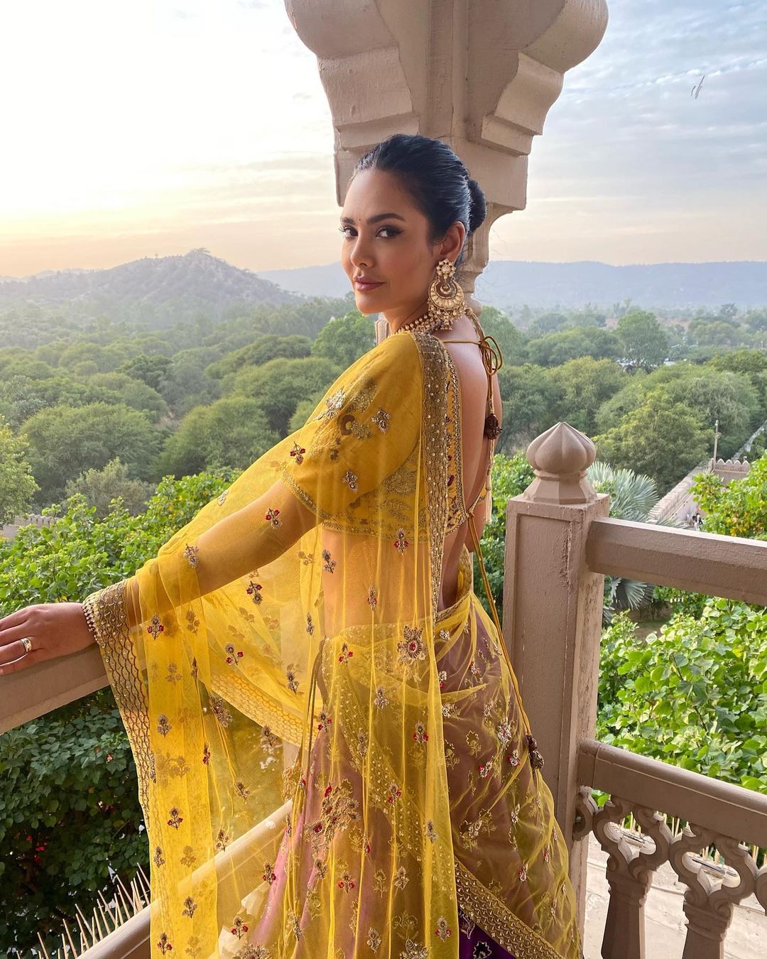Esha Gupta In Yellow And Purple Lehenga Is What Regal Dreams Are Made ...