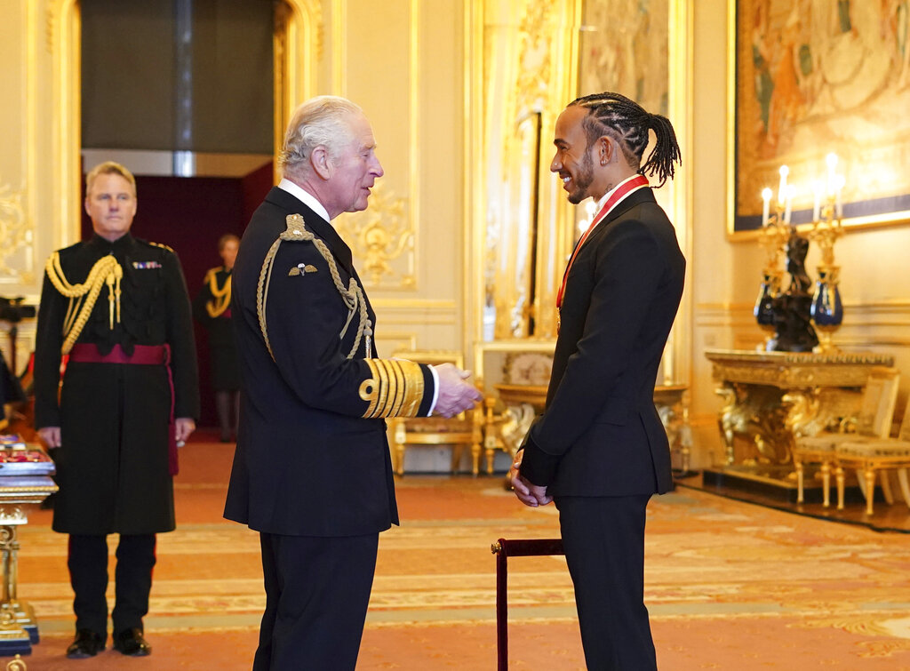 Lewis Hamilton Receives Knighthood from Britain's Prince Charles at ...