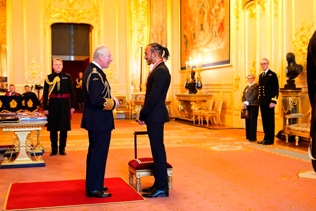 Lewis Hamilton Receives Knighthood from Britain's Prince Charles at ...