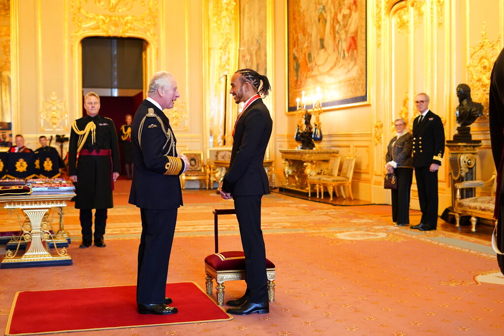 Lewis Hamilton Receives Knighthood from Britain's Prince Charles at ...