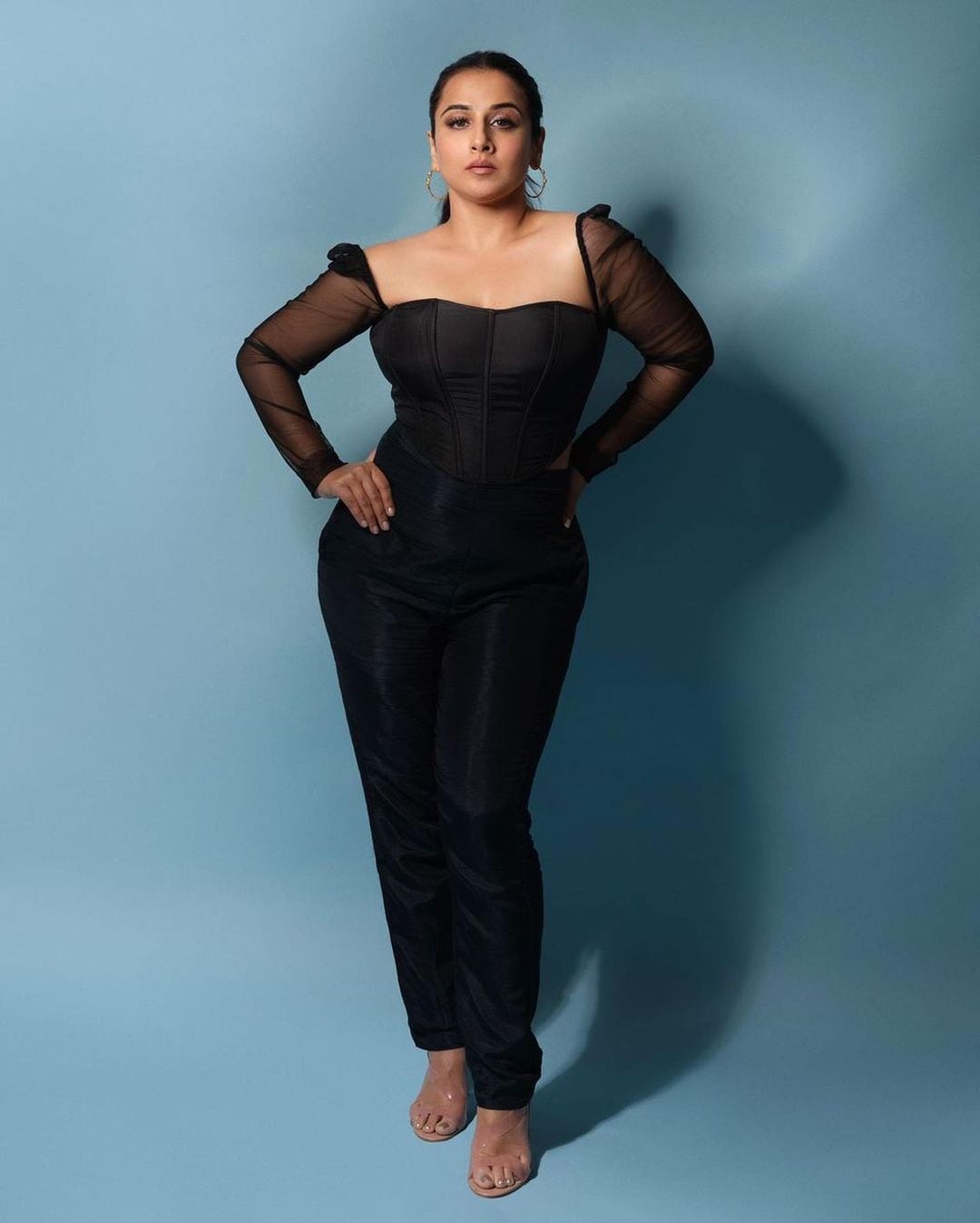 Vidya Balan Raises Temperature In Black Satin Shirt And Printed Red ...