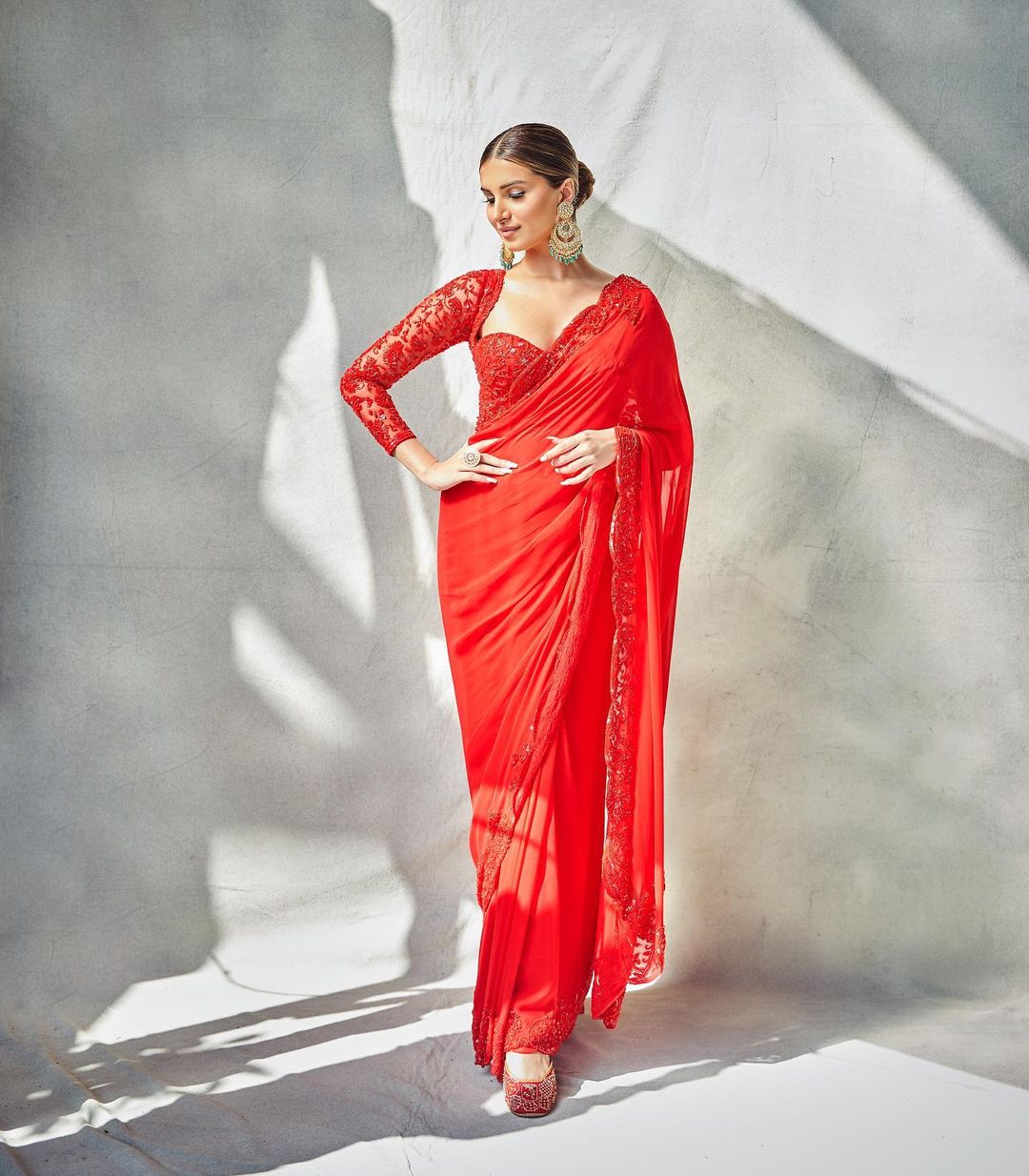 Tara Sutaria Is A Picture Of Elegance In Red Saree With Embellished ...