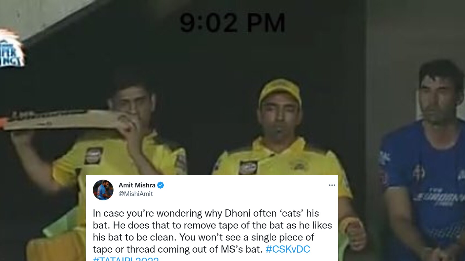 MS Dhoni Eating His Bat in Dugout Confuses Fans, Amit Mishra Reveals ...