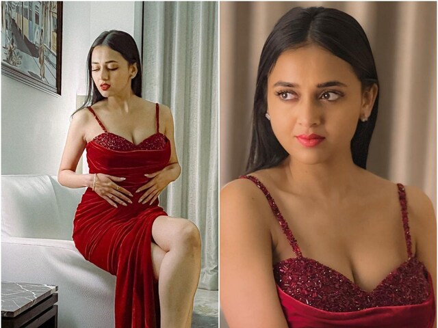 Tejasswi Prakash Is An Epitome of Elegance and Grace In Red Gown | Pictures - News18