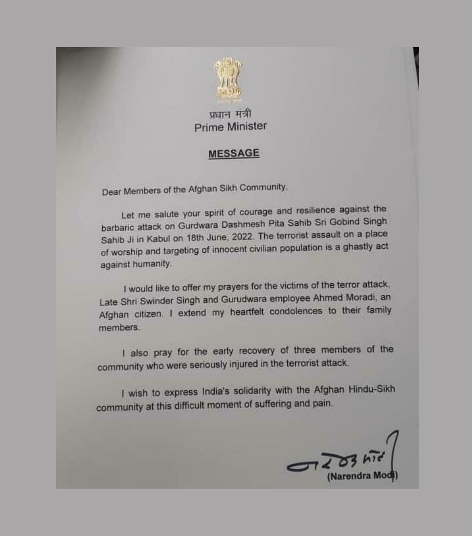 Kabul Gurdwara Attack: PM Modi Pens Letter To Afghan Sikh Community ...