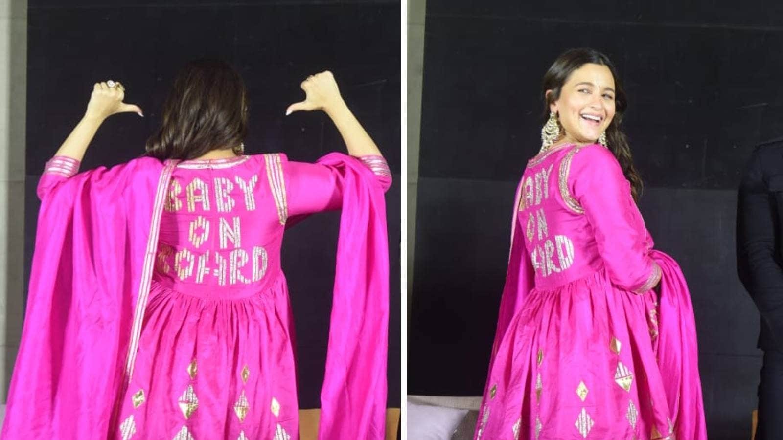 Alia Bhatt Flaunts 'Baby On Board' Text On The Back Of Her Pink Sharara ...