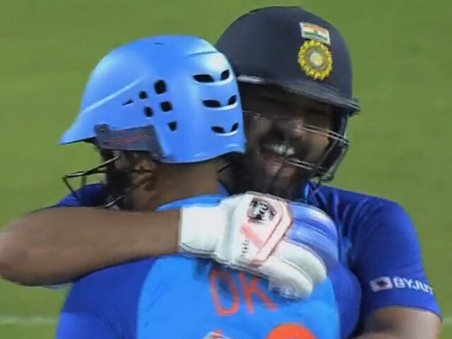 After Grabbing DK's Neck Playfully, Rohit Sharma Hugs The Finisher As India Level Series | WATCH ...
