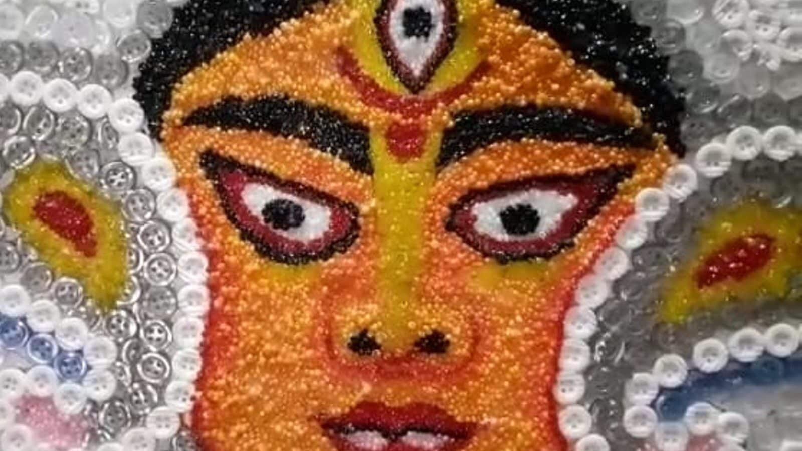 West Bengal: Artist Creats a Unique Portrait of Goddess Durga Using ...