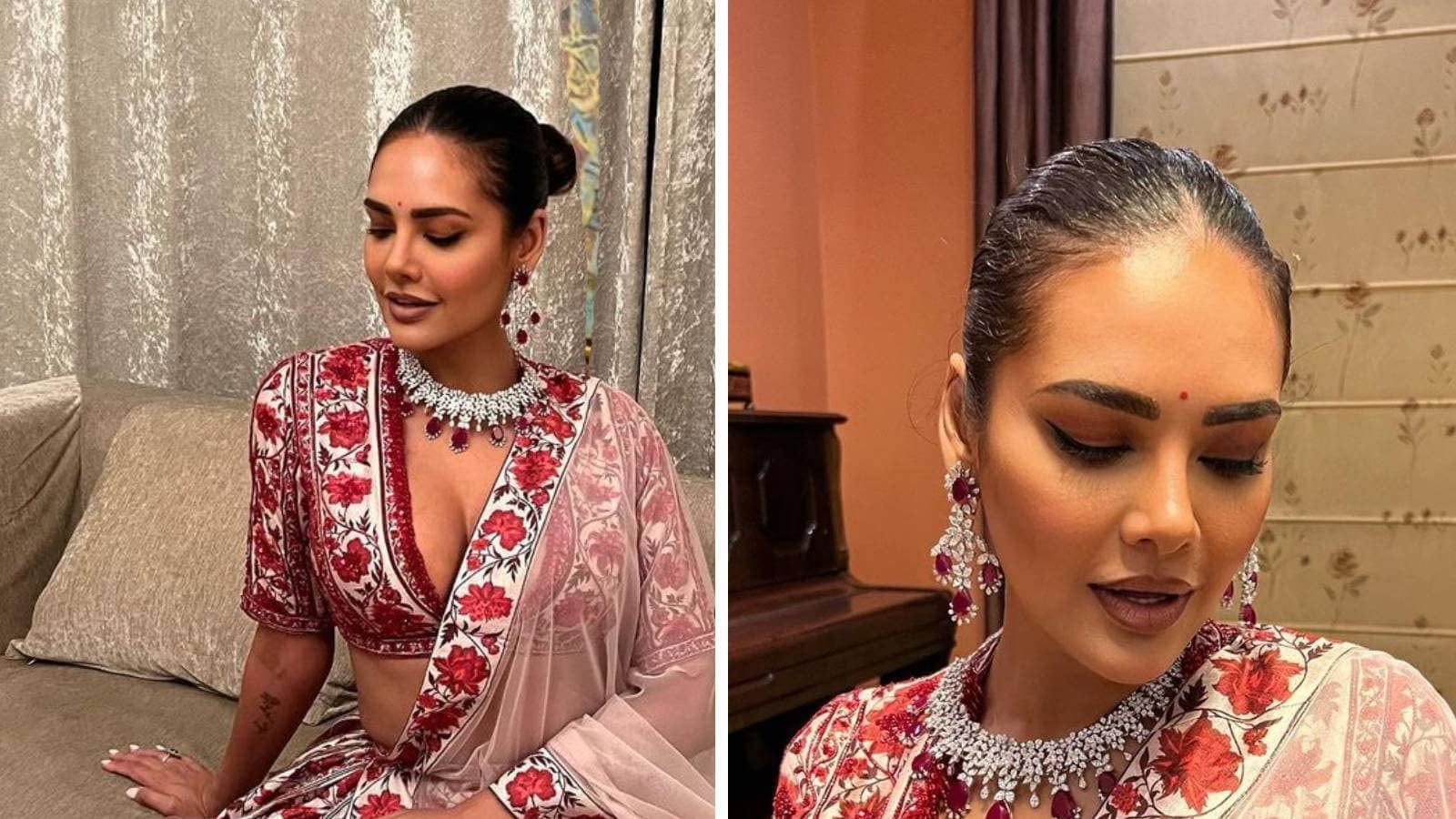 Esha Gupta Looks Drop-dead Gorgeous In Floral Lehenga For Diwali, Check ...