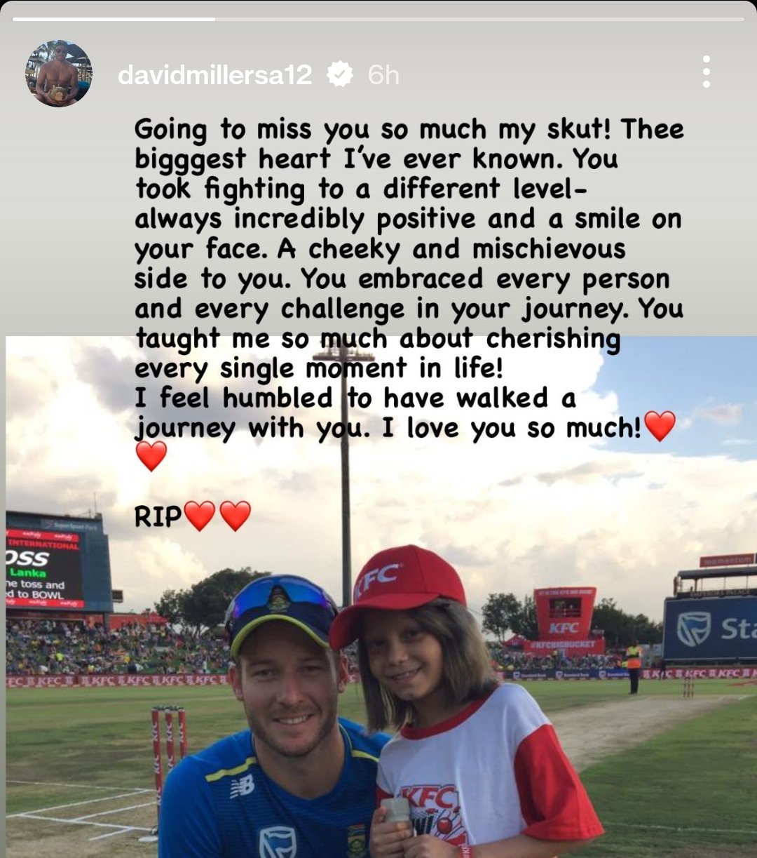 David Miller Mourns Demise of His Young Die-hard Fan, Posts Emotional ...