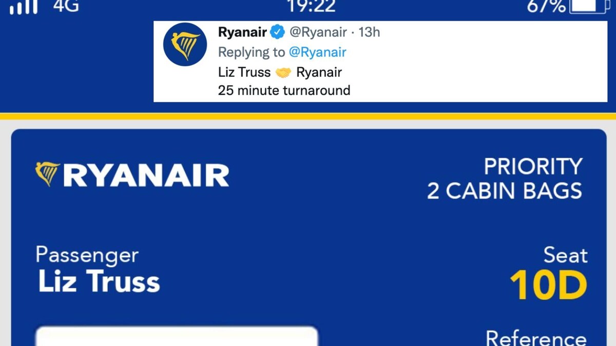 'London to Anywhere': Ryanair Issues a Boarding Pass to Liz Truss After ...