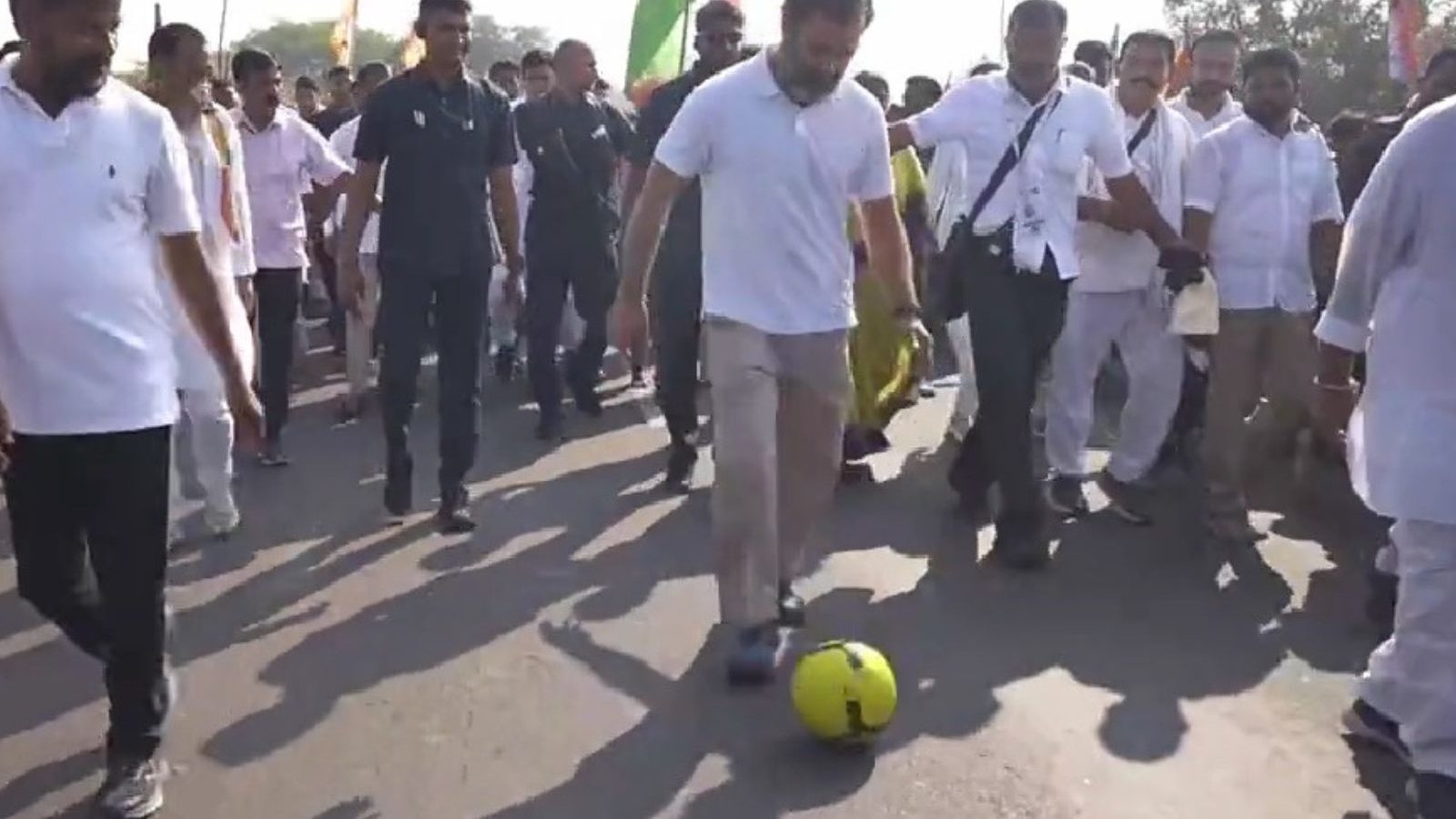'Towards The Goal!': Rahul Gandhi Seen Playing Football During Bharat ... 'Towards The Goal!': Rahul Gandhi Seen Playing Football During Bharat ...