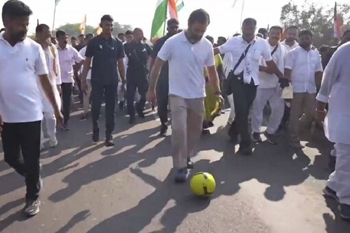 'Towards The Goal!': Rahul Gandhi Seen Playing Football During Bharat ... 'Towards The Goal!': Rahul Gandhi Seen Playing Football During Bharat ...