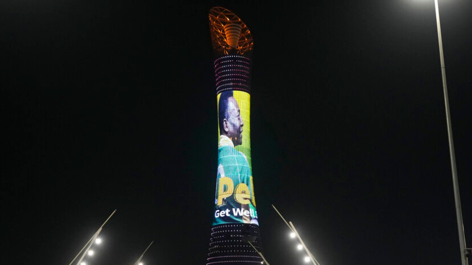 2022 FIFA World Cup: Pele's Image Displayed on Torch Tower at Stadium ...