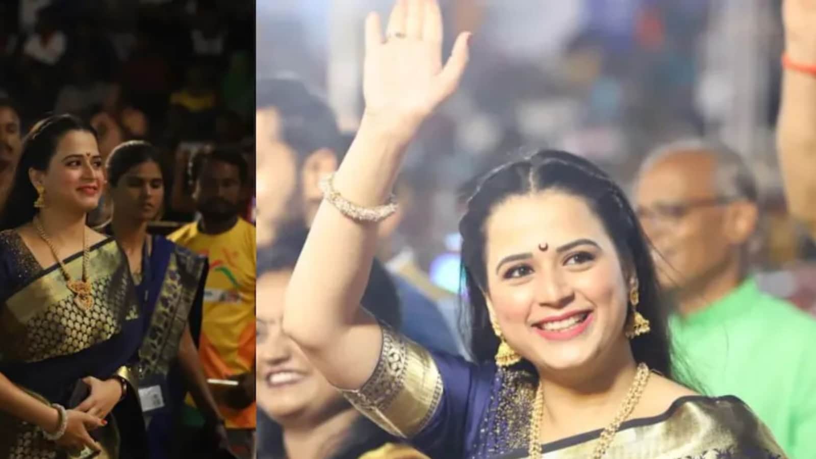 Prajakta Gaikwad Attends A Kabaddi Match In An Ethereal Dark Blue Saree ...