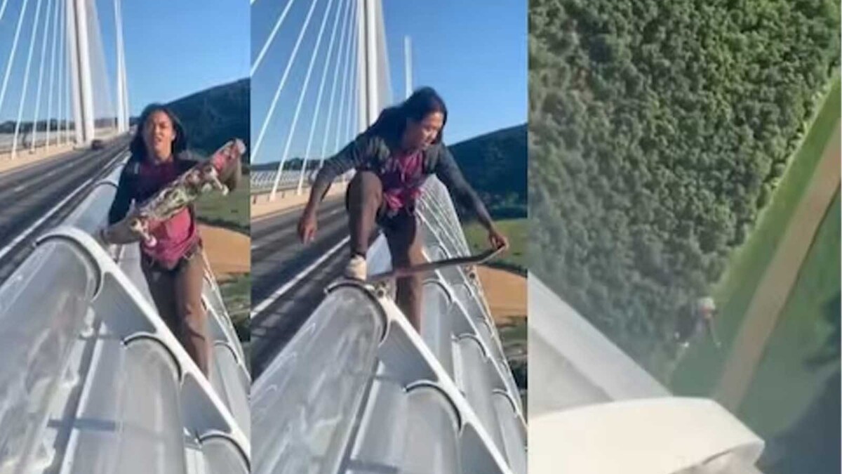 Watch: Woman Jumps Off A Bridge With A Skateboard And Parachute, And ...