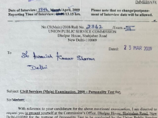 IAS Officer Awanish Sharan Shares His UPSC CSE Interview Call Letter ...