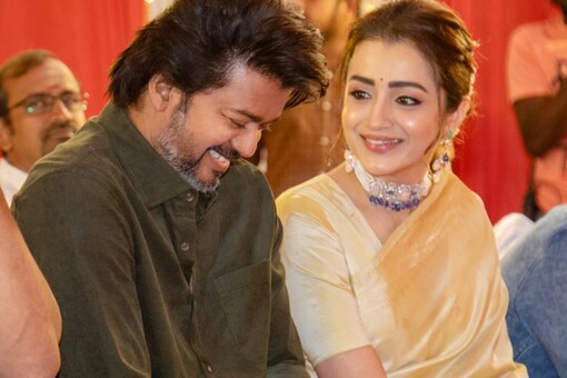 Thalapathy 67 Vijay Blushes As He Joins Trisha At Special Puja Of