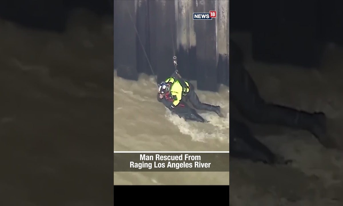 Man Rescued From Raging Los Angeles River | Man Stuck In A Heavy ...