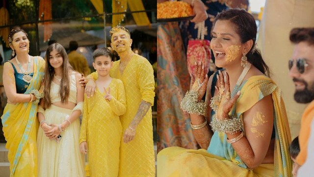 Dalljiet Kaur Looks Gorgeous in Her Haldi Pics, Hubby-to-be Nikhil Patel In Awe of Her Mehendi ...