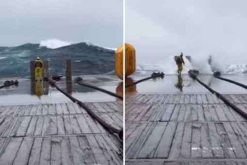 Watch: Viral Video Of A Man Saving Himself From Sea Waves Crashing On ...