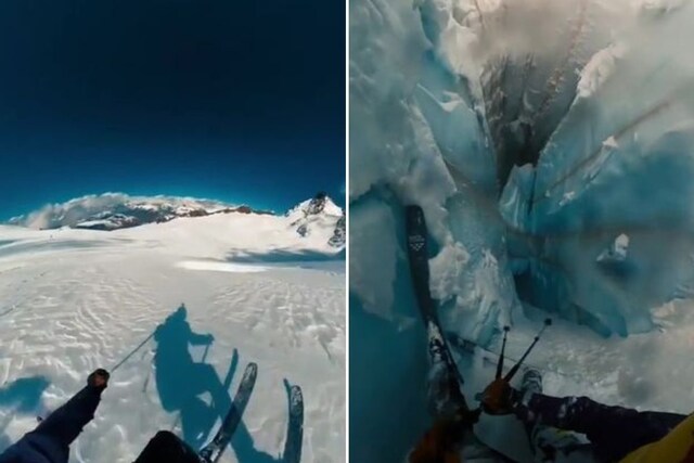 French Skier Narrowly Escapes Death After Falling into Massive Crevasse ...