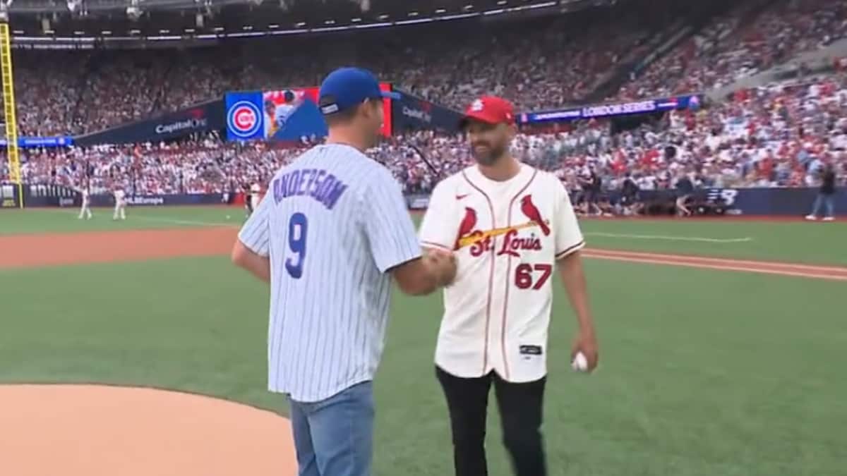 James Anderson and Nathan Lyon Throw Ceremonial First Pitch Before ...