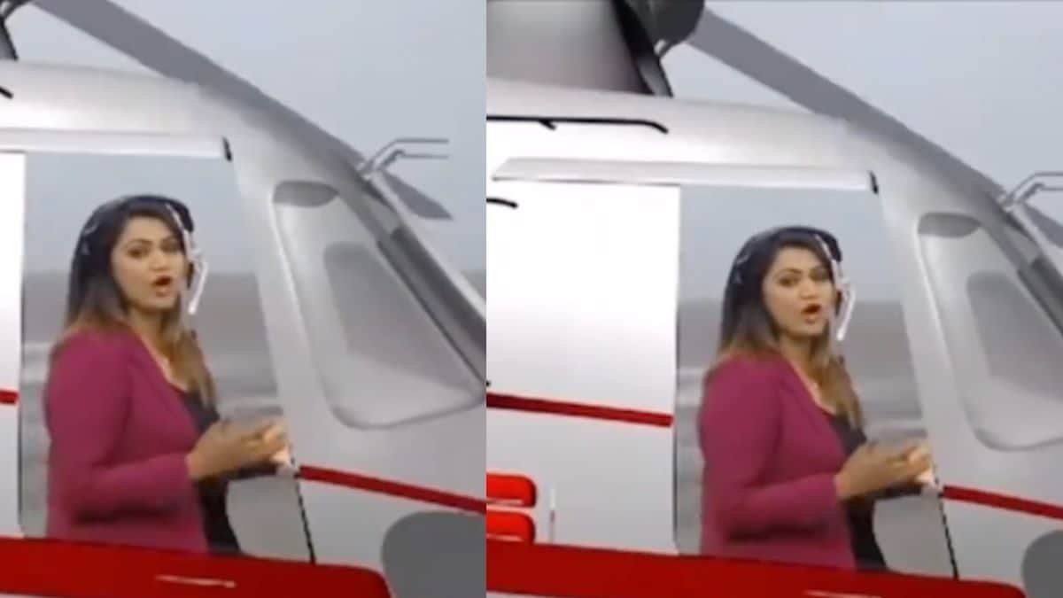 Desi Reporter Covers Cyclone Biparjoy 'Flying' VFX Helicopter in Studio ...