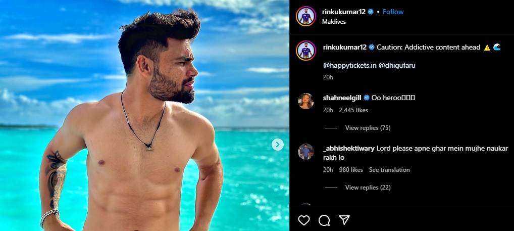 Rinku Singh Flaunts Six Pack Abs During Maldives Vacation, Shubman Gill ...