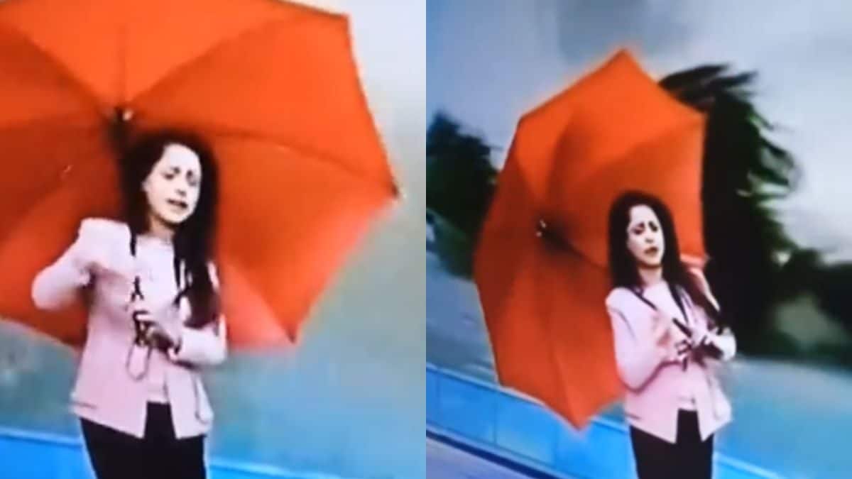 Desi Reporter Covers Cyclone Biparjoy With Umbrella in News Studio ...