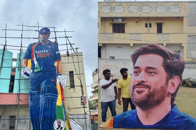 Fans Erect MS Dhoni's Massive 52-Feet Cut-out in Hyderabad Ahead of ...
