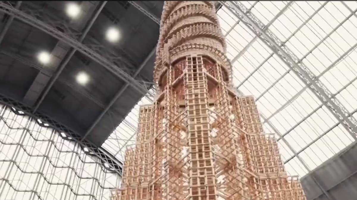 Artists Build World's Tallest Wooden Toy Block Tower Only To Crash It ...