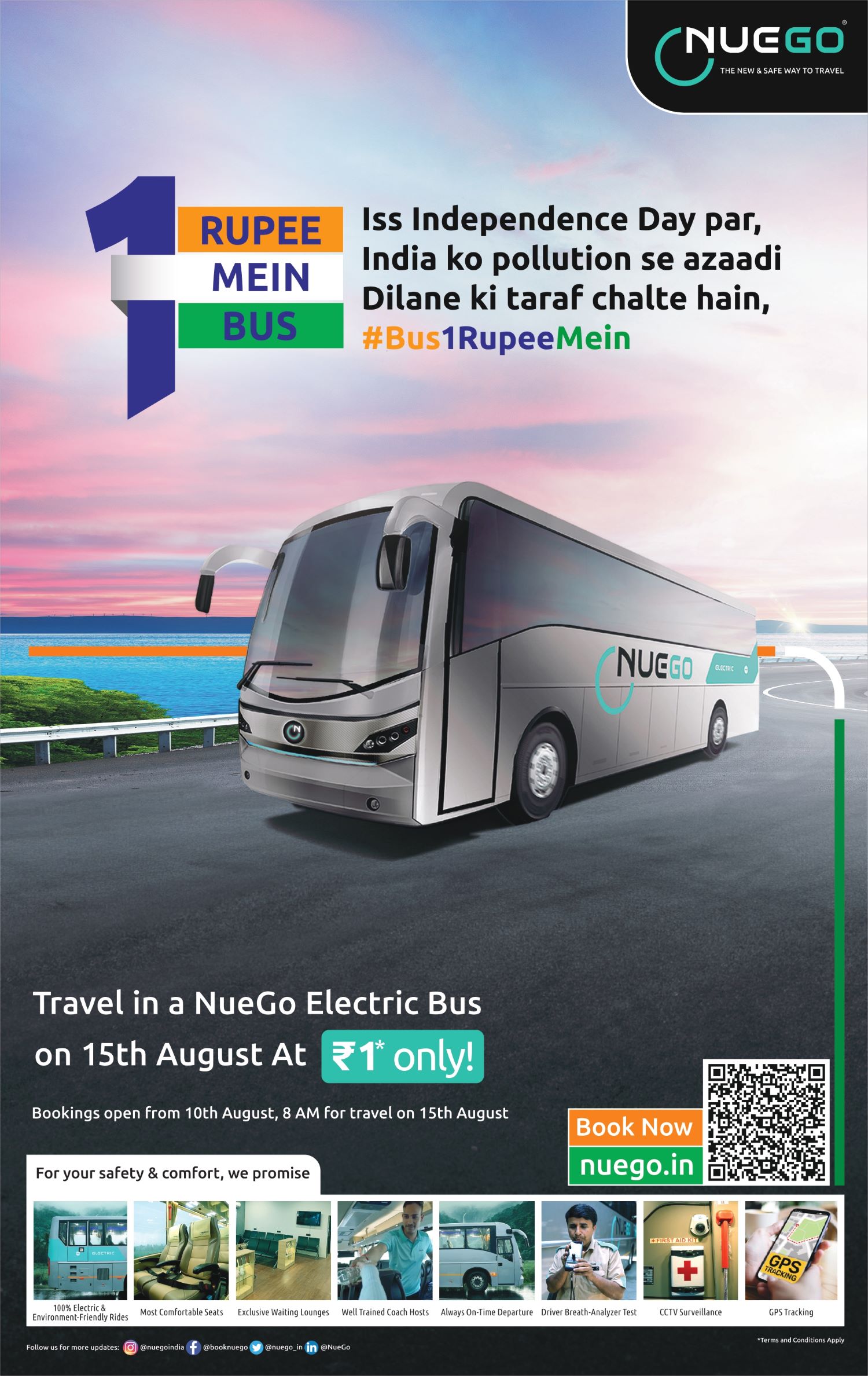 Independence Day: NueGo Electric AC Bus Launches 'Bus1RupeeMein ...