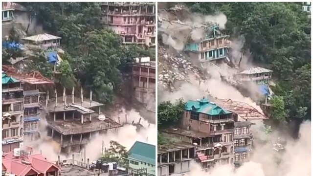 Himachal Rains: Massive Landslide in Kullu's Anni Takes Down Multiple Buildings | Scary Visuals ...