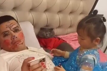 'She's A Genius': Little Girl Turns Dad Into A Colourful Canvas In ...