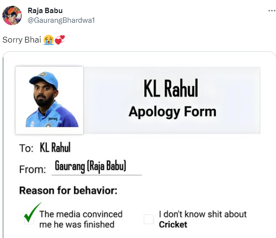 'Sorry KL Rahul': Desi Memers Apologise to Indian Batter After His Spectacular 100 Against ...