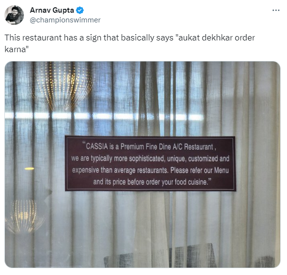 This 'Fine-dine' Restaurant's Rude Notice to Customers Comes With ...