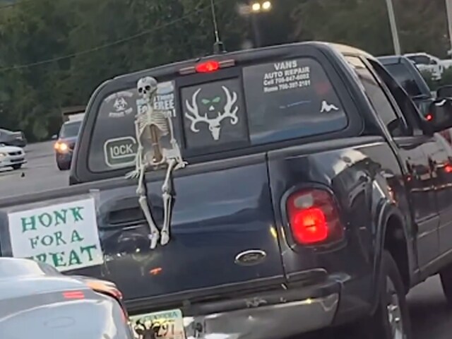 'When Halloween Meets Humour': Car Driver Sets Up Skeleton For Honking ...