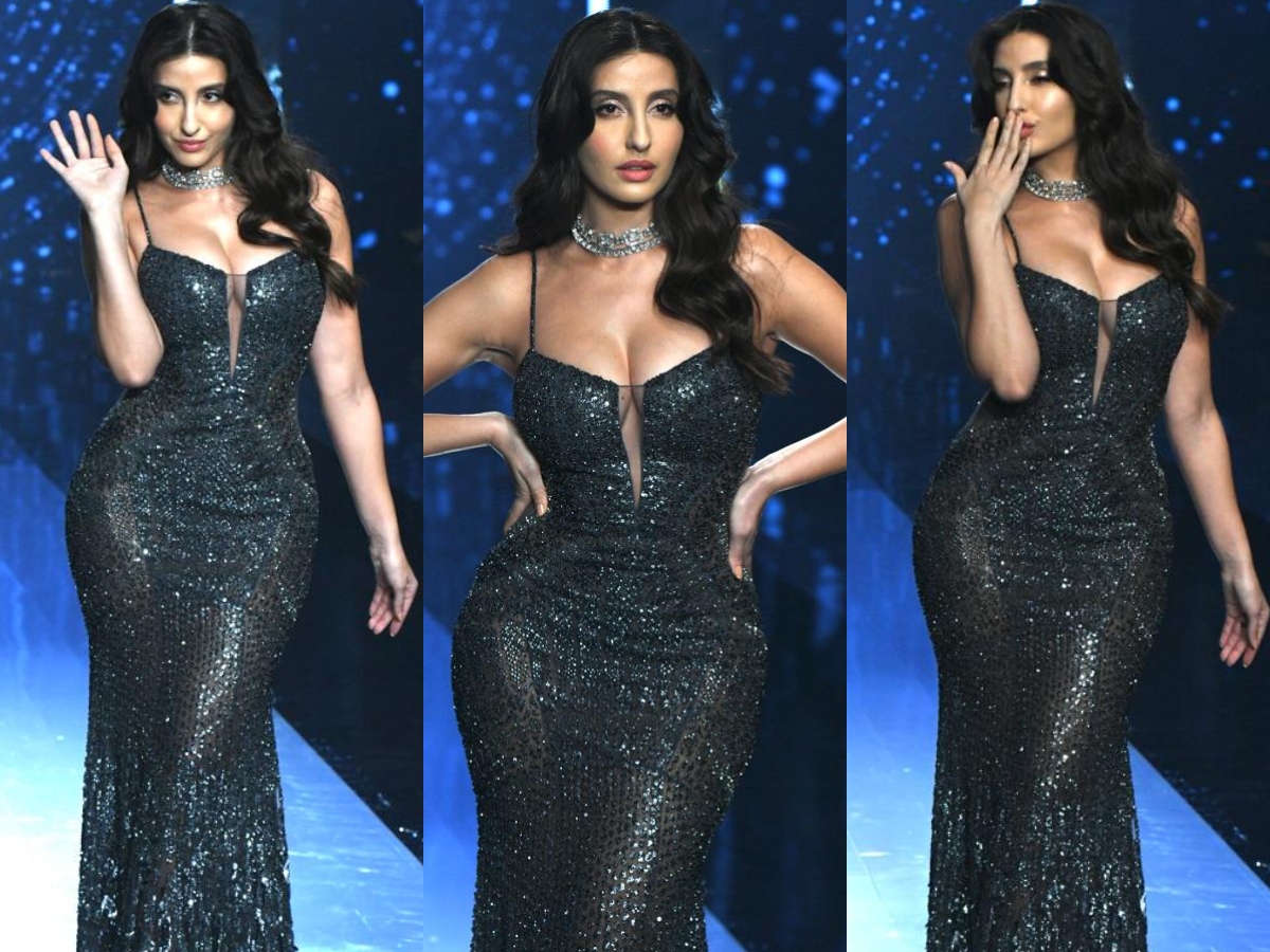 Sexy Nora Fatehi Goes Bold In Skintight Gown With Plunging Neckline