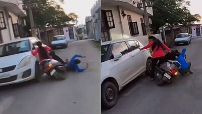 Woman's Scooty Collides with Man Walking on Road in Viral Video ...